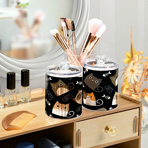 xigua Black Cat Qtip Holder 2 Pack, 14 oz Apothecary Jars Bathroom Vanity Organizer Canister for Qtips,Cotton Swabs,Cotton Balls,Cosmetic Pads,Flossers,Bath Salts