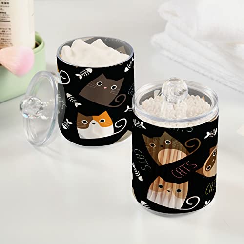 xigua Black Cat Qtip Holder 2 Pack, 14 oz Apothecary Jars Bathroom Vanity Organizer Canister for Qtips,Cotton Swabs,Cotton Balls,Cosmetic Pads,Flossers,Bath Salts