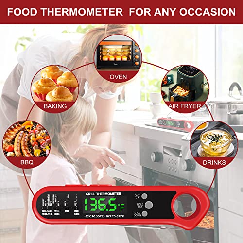3 in 1 Digital Meat Thermometer, Instant Read Food Thermometer with 2 Detachable Wired Probe, Calibration, Alarm Function, LCD Backlight for Grilling, Cooking, BBQ, Kitchen