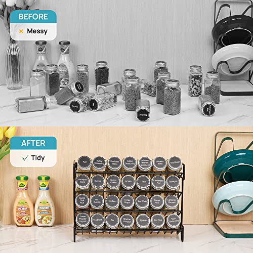 Vtopmart Spice Rack Organizer for Cabinet, 4-Tier Spice Organizer with 28 Empty Spice Jars and 432 Spice Labels, Seasoning Organizer for Countertop, Cabinet, Kitchen, Pantry, Cupboard