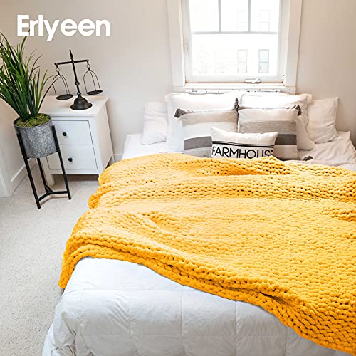 ERLYEEN Chunky Knit Blanket Handmade Chenille Blanket Warm Soft Cozy for Bed Chair Sofa Best Gift Turmeric 40"x60"(Love Seat)