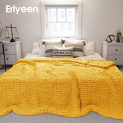 ERLYEEN Chunky Knit Blanket Handmade Chenille Blanket Warm Soft Cozy for Bed Chair Sofa Best Gift Turmeric 40"x60"(Love Seat)