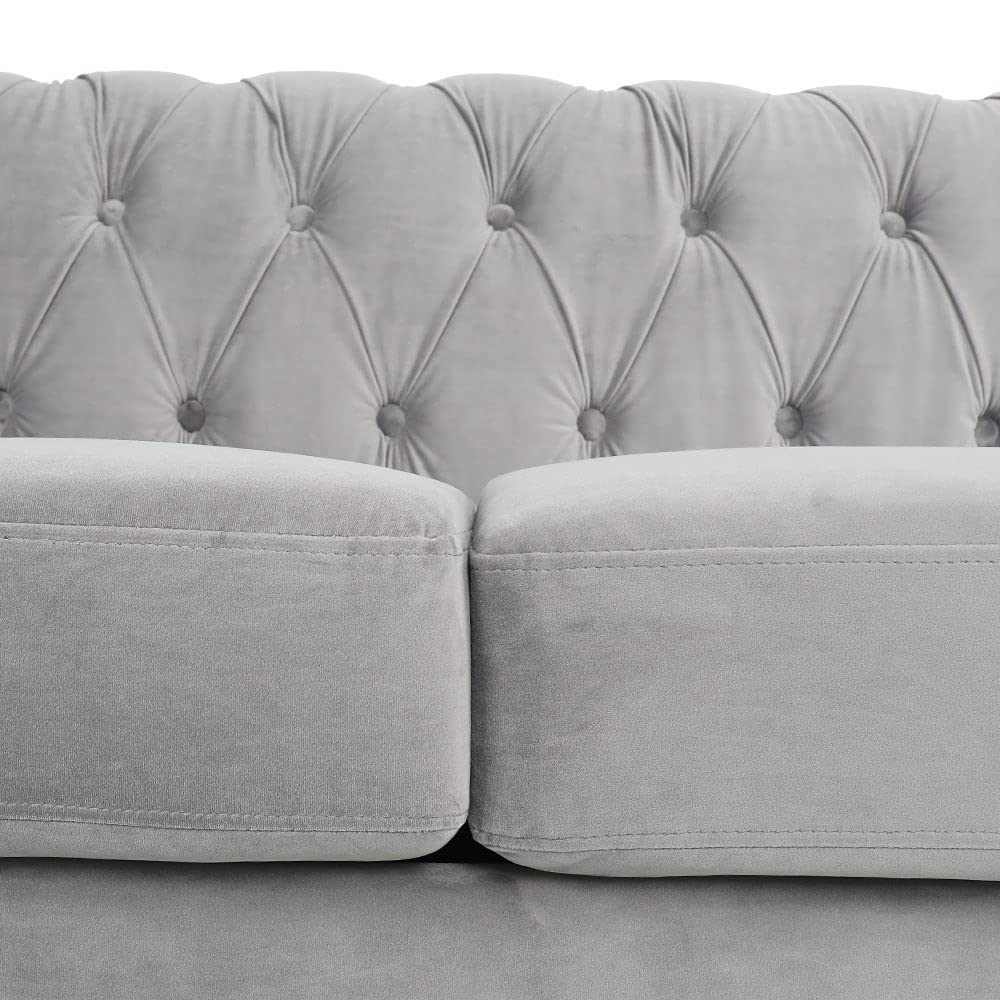 LEVNARY Three-Seat Velvet Sofa, Large Sofa Classic Tufted Chesterfield Settee Sofa Modern 3 Seater Couch Furniture with Tufted Back for Living Room, Dark Grey