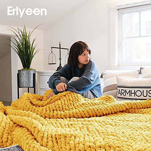 ERLYEEN Chunky Knit Blanket Handmade Chenille Blanket Warm Soft Cozy for Bed Chair Sofa Best Gift Turmeric 40"x60"(Love Seat)
