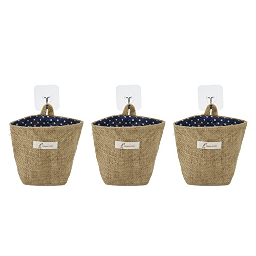 WDONAY Round Storage Bag, Dot Storage Bag, Foldable Hanging Bag, Cotton Linen Material, Blue, 3 Pcs(with Transparent Hook)