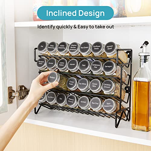 Vtopmart Spice Rack Organizer for Cabinet, 4-Tier Spice Organizer with 28 Empty Spice Jars and 432 Spice Labels, Seasoning Organizer for Countertop, Cabinet, Kitchen, Pantry, Cupboard