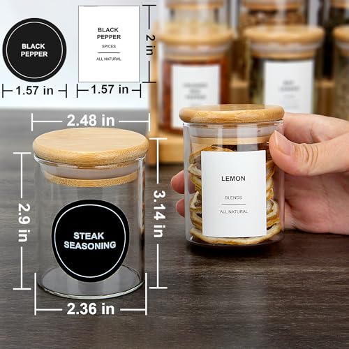 JuneHeart 24 PCS Glass Spice Jars with Bamboo Lids and 315 Waterproof Labels, 4oz Clear Food Storage Containers for Kitchen Sugar Salt Coffee Beans