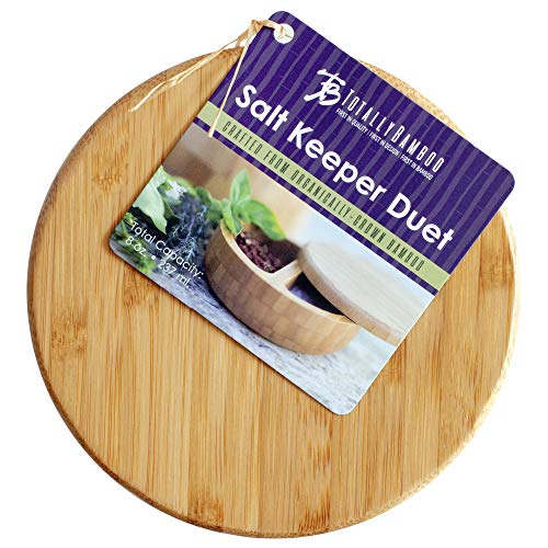 Totally Bamboo Salt Keeper Duet Salt and Pepper Bowl, Salt Cellar and Storage Box with Two Compartments, Magnetic Swivel Lid