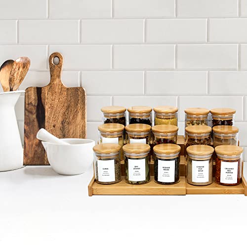JuneHeart 24 PCS Glass Spice Jars with Bamboo Lids and 315 Waterproof Labels, 4oz Clear Food Storage Containers for Kitchen Sugar Salt Coffee Beans