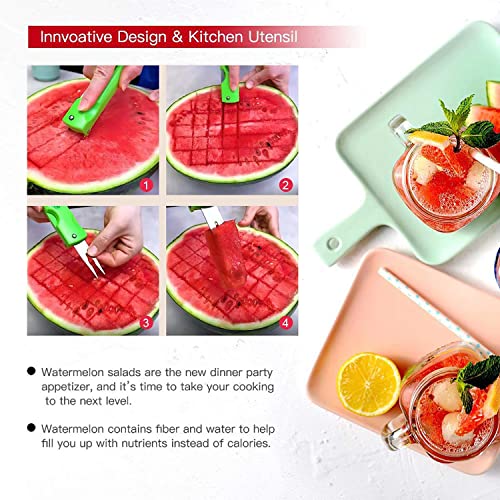 JAYVAR Watermelon Slicer Cutter Knife with Melon Baller Scoop Set,Fruit Scooper Seed Remover Watermelon Knife for Ice Cream Melon,Dig Pulp Separator Fruit Slice