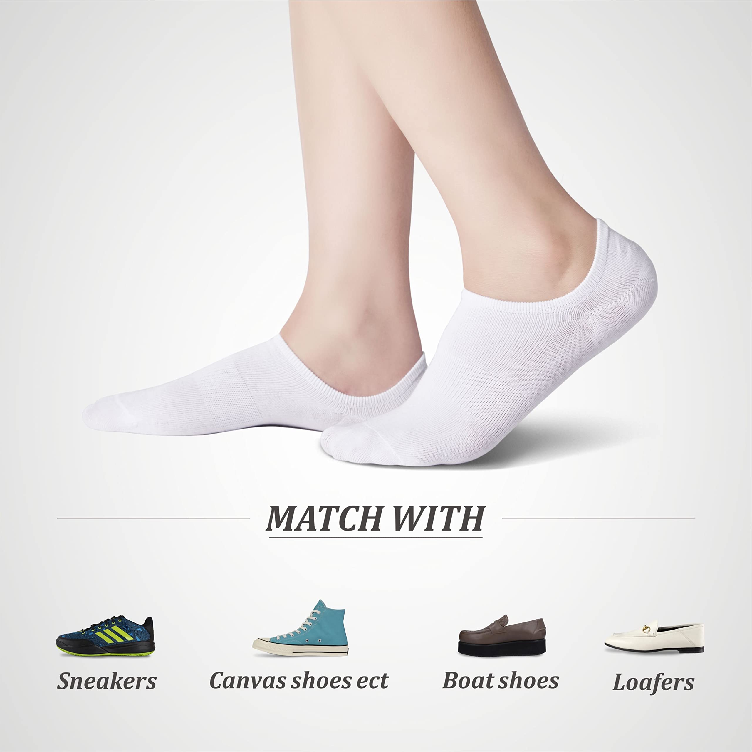 HIGIXCH No Show Socks Women Low Cut Invisible Liner Non slip Athletic Boat Socks 6 Pairs(socks for women size 5-8, White)