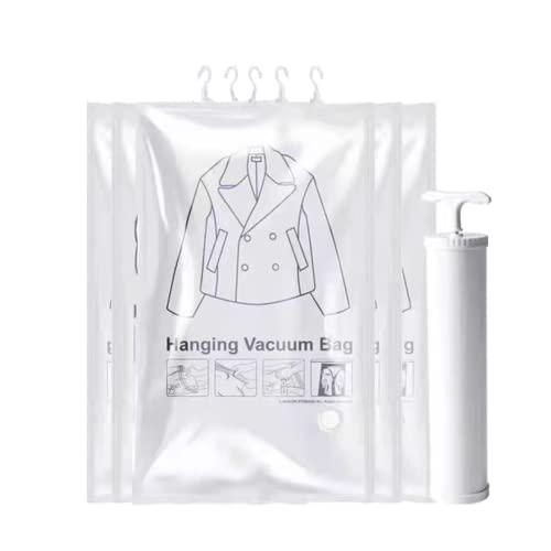 5PCS Vacuum Storage Bags, Hanging Vacuum Storage Bags, Space Saver Vacuum Storage Bags, Large Vacuum Storage Bags for Dresses, Coats, Down Jackets and Other Clothes