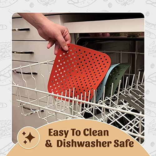 Reusable Silicone Air Fryer Liners by Linda’s Essentials (3 Pack) - Non Stick Easy Clean Air Fryer Liners Reusable Mats Air Fryer Accessories Includes Cheat Sheet And Recipe Book (Square (8.5 Inches))