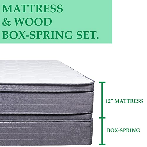 Treaton, 12-Inch Double Sided Foam Encased Double Pillow Top Medium Plush with Exceptional Back Support Mattress & 8" Wood Box Spring Set, Twin
