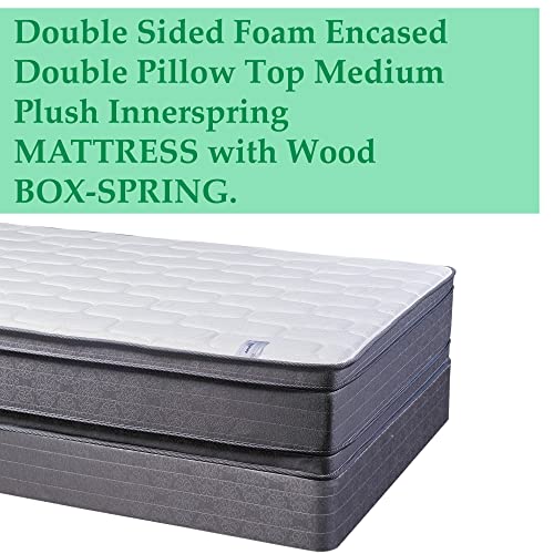 Treaton, 12-Inch Double Sided Foam Encased Double Pillow Top Medium Plush with Exceptional Back Support Mattress & 8" Wood Box Spring Set, Twin