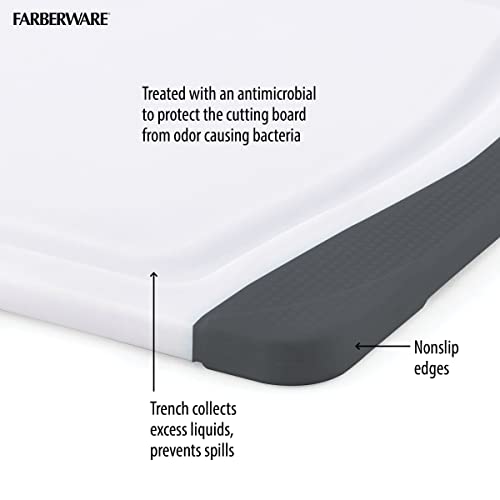 Farberware Nonslip Poly Cutting Board, 12x17-Inch, Gray and White