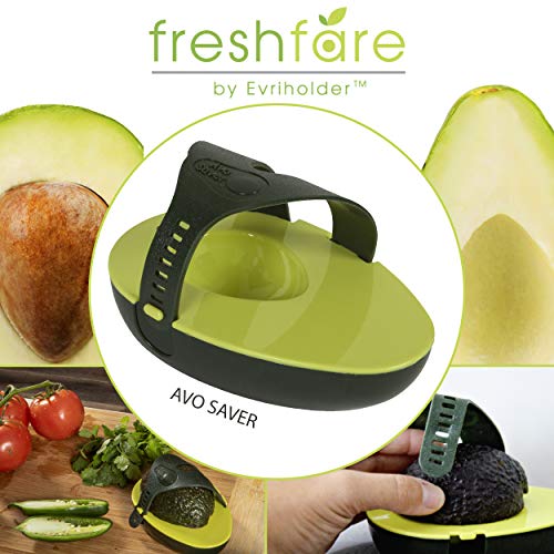 Simply Served Avocado Slicing and Storage Set, 3-in-1 Avocado Slicing Tool, Split, Pit, and Slice Avocados Safely and Effectively, Store Avocados and Reduce Browning, Green