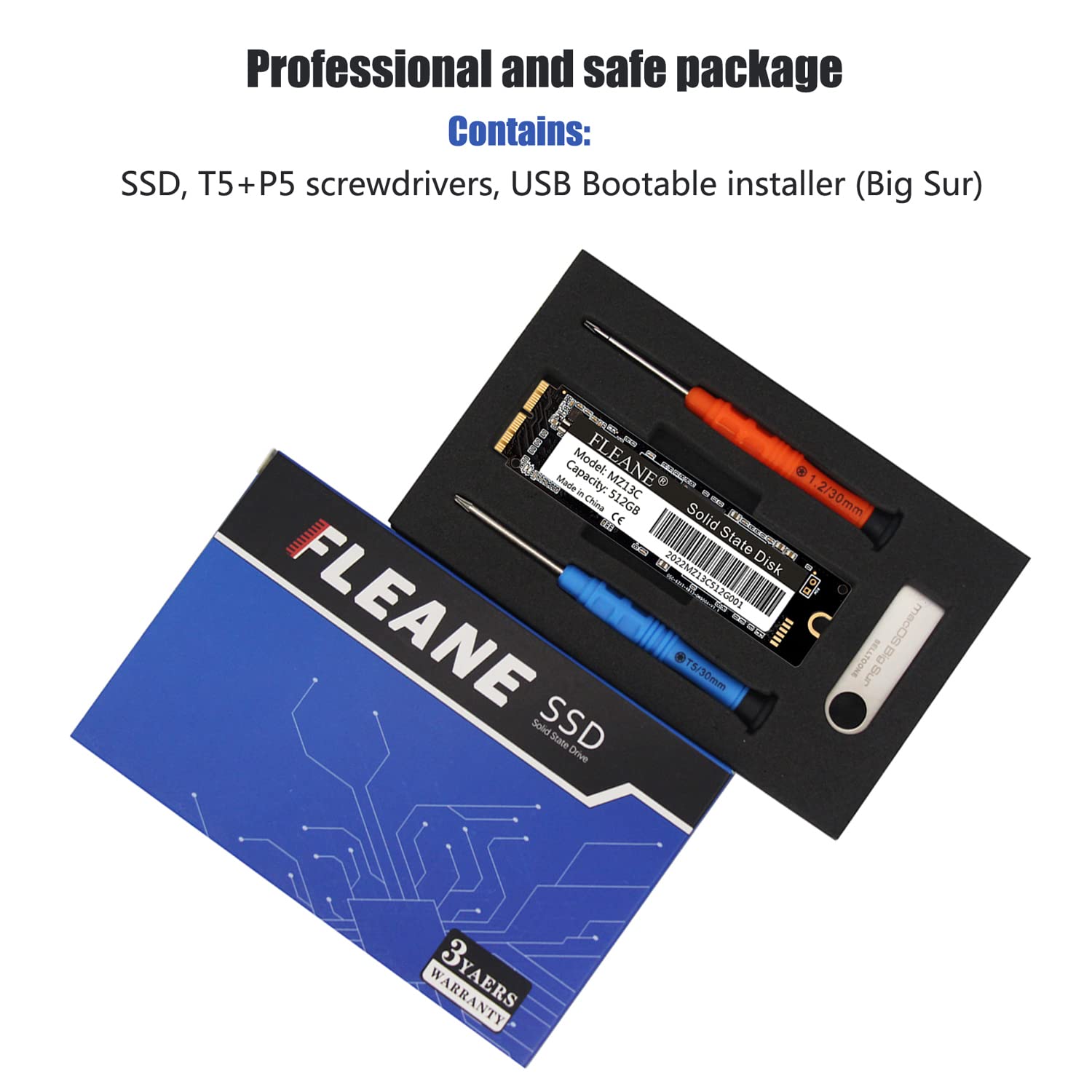 FLEANE MZ13C 256GB SSD Replacement for MacBook Pro A1398 A1502 (Late 2013-2015), MacBook Air A1465 A1466 (Mid 2013-2017), iMac (Late 2013-2017)
