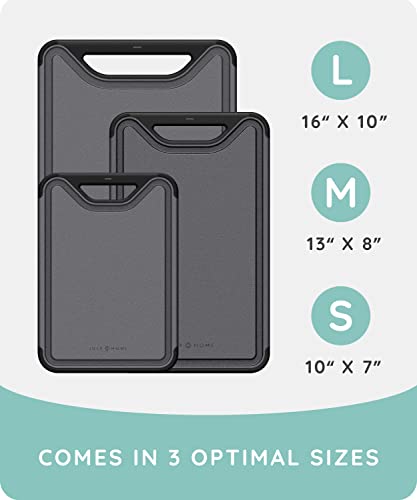 Cutting Boards for Kitchen - Plastic Cutting Board Set of 3, Dishwasher Safe Cutting Boards with Juice Grooves, Thick Chopping Boards for Meat, Veggies, Fruits, Easy Grip Handle, Non-Slip (Black/Gray)