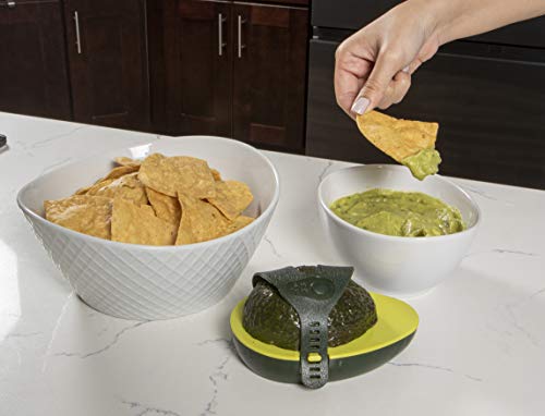 Simply Served Avocado Slicing and Storage Set, 3-in-1 Avocado Slicing Tool, Split, Pit, and Slice Avocados Safely and Effectively, Store Avocados and Reduce Browning, Green