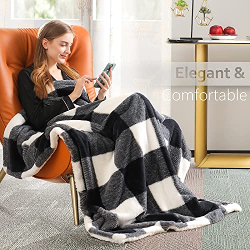 Monbix Queen Sherpa Throw Blankets Soft Fuzzy Warm, Fluffy Throw Blankets Couch Fleece, Throw Blankets Bed Cozy Machine Washable Faux Fur Plush Thick Comfy Buffalo Plaid Furry Sofa 380gsm 180gsm 90x90
