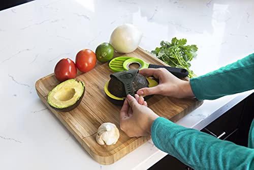 Simply Served Avocado Slicing and Storage Set, 3-in-1 Avocado Slicing Tool, Split, Pit, and Slice Avocados Safely and Effectively, Store Avocados and Reduce Browning, Green