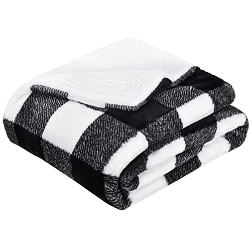 Monbix Queen Sherpa Throw Blankets Soft Fuzzy Warm, Fluffy Throw Blankets Couch Fleece, Throw Blankets Bed Cozy Machine Washable Faux Fur Plush Thick Comfy Buffalo Plaid Furry Sofa 380gsm 180gsm 90x90