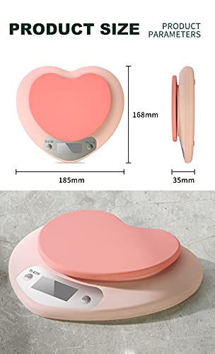 YRY Pink Kitchen Scale - Large LCD Display, Tare Function, 11 lbs(5kg) Capacity, 0.03 oz.(1g) Precise Graduation, ML and Oz Unit for Liquids and Solids - Ideal Food Scale for Baking & Cooking (5kg/1g)