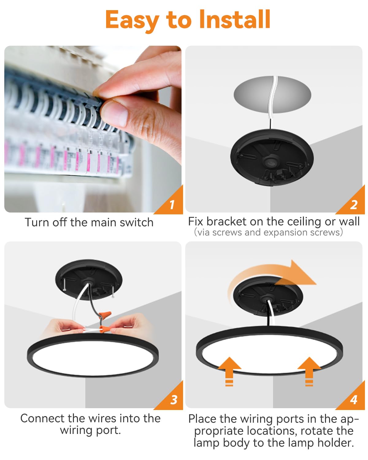4PACK LED Flush Mount Ceiling Light Fixture Black, 9Inch 24Watt, 3000k/4500k/6000K LED Ceiling Light, Ultra Slim Flush Mount LED Ceiling Lamp for Bedroom, Living Room, Kitchen, Hallway,NOT-DIMMABLE
