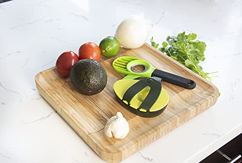 Simply Served Avocado Slicing and Storage Set, 3-in-1 Avocado Slicing Tool, Split, Pit, and Slice Avocados Safely and Effectively, Store Avocados and Reduce Browning, Green