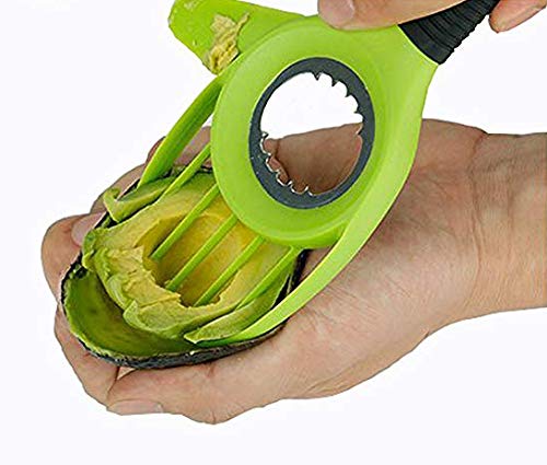 Simply Served Avocado Slicing and Storage Set, 3-in-1 Avocado Slicing Tool, Split, Pit, and Slice Avocados Safely and Effectively, Store Avocados and Reduce Browning, Green