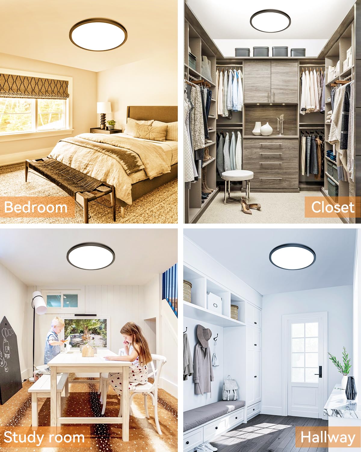4PACK LED Flush Mount Ceiling Light Fixture Black, 9Inch 24Watt, 3000k/4500k/6000K LED Ceiling Light, Ultra Slim Flush Mount LED Ceiling Lamp for Bedroom, Living Room, Kitchen, Hallway,NOT-DIMMABLE