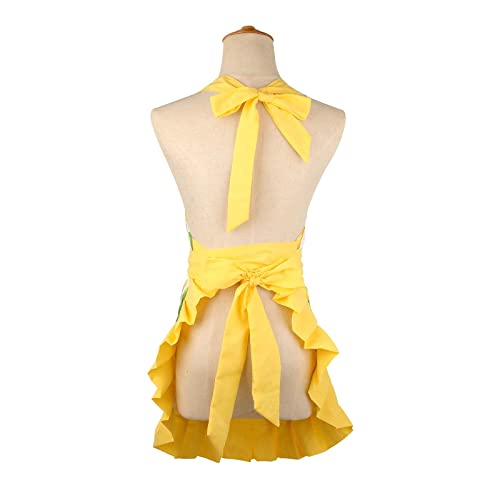 Thick Lemon Cotton Women's Kitchen Apron Adjustable Cooking Baking Garden Chef Apron with Pocket (Vintage style)