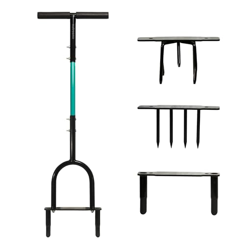 nutroeno 3 in 1 Lawn Aerator – 37 Inches Manual Plug Coring for Compacted Soils, Spike Aeration with 4.7 Iron Tines Small Yards, Twist Tiller Claw Cultivator Flower Box and Raised Bed., Green & Black