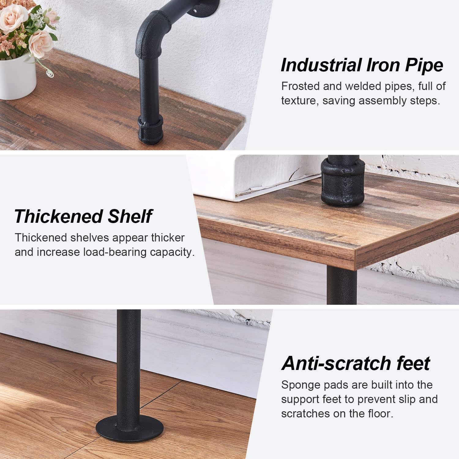 HOMBAZAAR Industrial Pipe Bookshelf,7 Tier Pipe Shelving,Wall Mounted Ladder Shelves with Metal Frame for Home Office,Living Room,Oak Brown