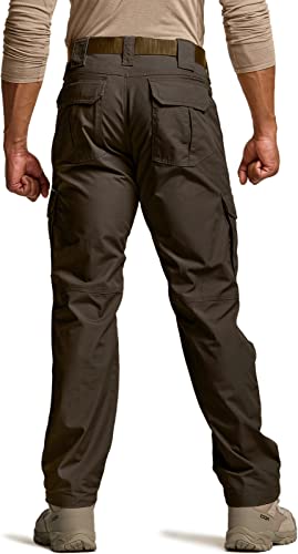 CQR Men's Tactical Pants, Water Resistant Ripstop Cargo Pants, Lightweight EDC Work Hiking Pants, Outdoor Apparel, Duratex Mag Pocket Dark Brown, 34W x 32L