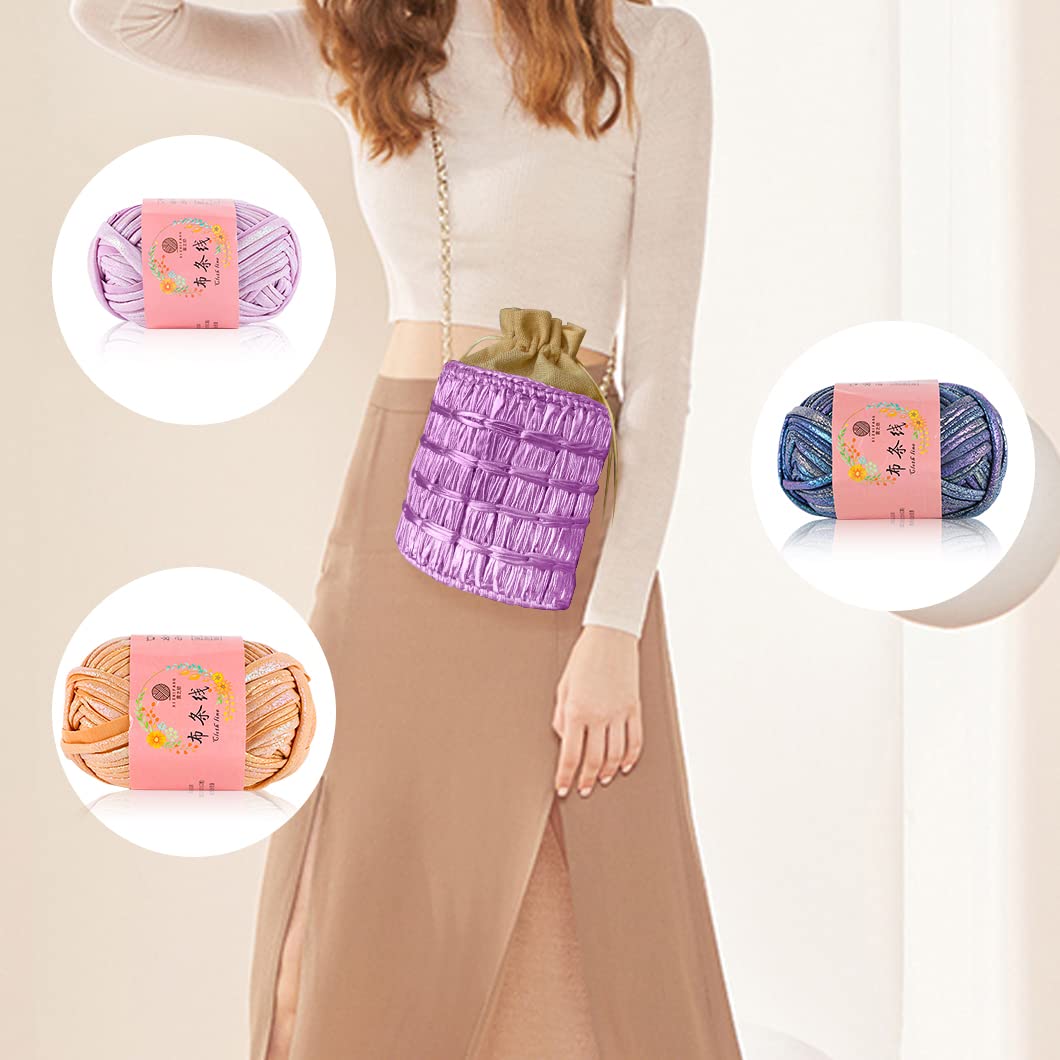 Rolin Roly 3Pcs Knitting Yarn Khaki Yellow Cotton Yarn Blue Soft Fabric Crochet Cloth for Summer Hand DIY Knitted Fabric Art Basket Bag Long30m