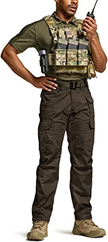 CQR Men's Tactical Pants, Water Resistant Ripstop Cargo Pants, Lightweight EDC Work Hiking Pants, Outdoor Apparel, Duratex Mag Pocket Dark Brown, 34W x 32L