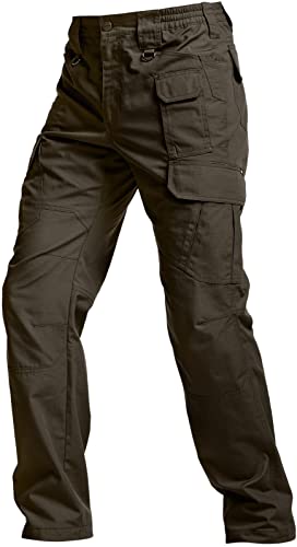 CQR Men's Tactical Pants, Water Resistant Ripstop Cargo Pants, Lightweight EDC Work Hiking Pants, Outdoor Apparel, Duratex Mag Pocket Dark Brown, 34W x 32L