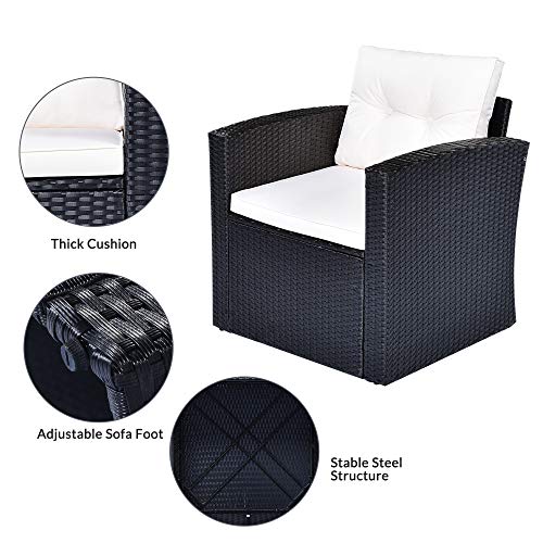 6-Piece Wicker Sofa,All-Weather PE Rattan Patio Outdoor Dining Conversation Sectional Set with Coffee Table, Wicker Sofas, Ottomans, Removable Cushions for Garden (Dark Grey Wicker+Beige Cushion)