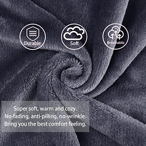 TROCHIN Fleece Blanket Throw Size Grey Lightweight Super Soft Cozy Luxury Bed Blanke(Dark Grey)