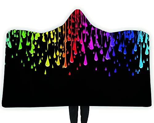 RAISEVERN Wearable Blanket Women Men Hooded Blanket 3D Printed Tie Dye Novelty Adult Plush Poncho with Sleeve Throw Lightweight Soft Sherpa Fleece Warm Winter for Home Sofa Bed 75X60 Inch Black