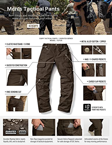 CQR Men's Tactical Pants, Water Resistant Ripstop Cargo Pants, Lightweight EDC Work Hiking Pants, Outdoor Apparel, Duratex Mag Pocket Dark Brown, 34W x 32L