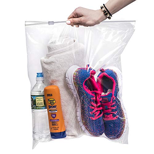 [PACK of 50 ] Extra Large BIG Food & Organization Storage Bags with Easy Open Close SLIDER closure,5 Gallon 18"x 24" Clear, For Travel, Organization, Moving, Meal Prep, Freezer, 2 Mill. Thick