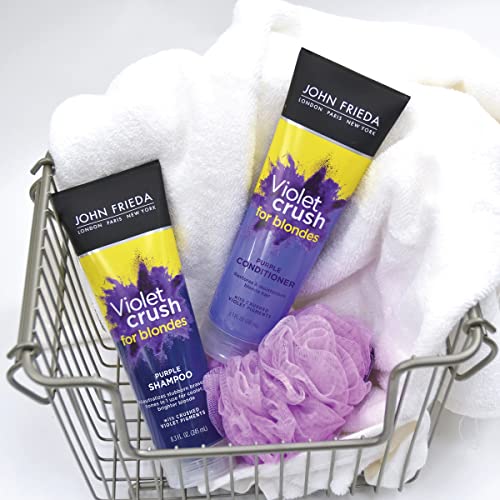 John Frieda Violet Crush Purple Shampoo and Conditioner Set - Blonde Toner Neutralizing Yellow Tones for Bleached and Platinum Hair, Enhancing Blonde Tones, 8.3 oz (2 Pack)