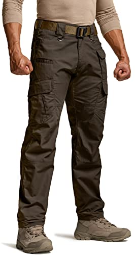 CQR Men's Tactical Pants, Water Resistant Ripstop Cargo Pants, Lightweight EDC Work Hiking Pants, Outdoor Apparel, Duratex Mag Pocket Dark Brown, 34W x 32L