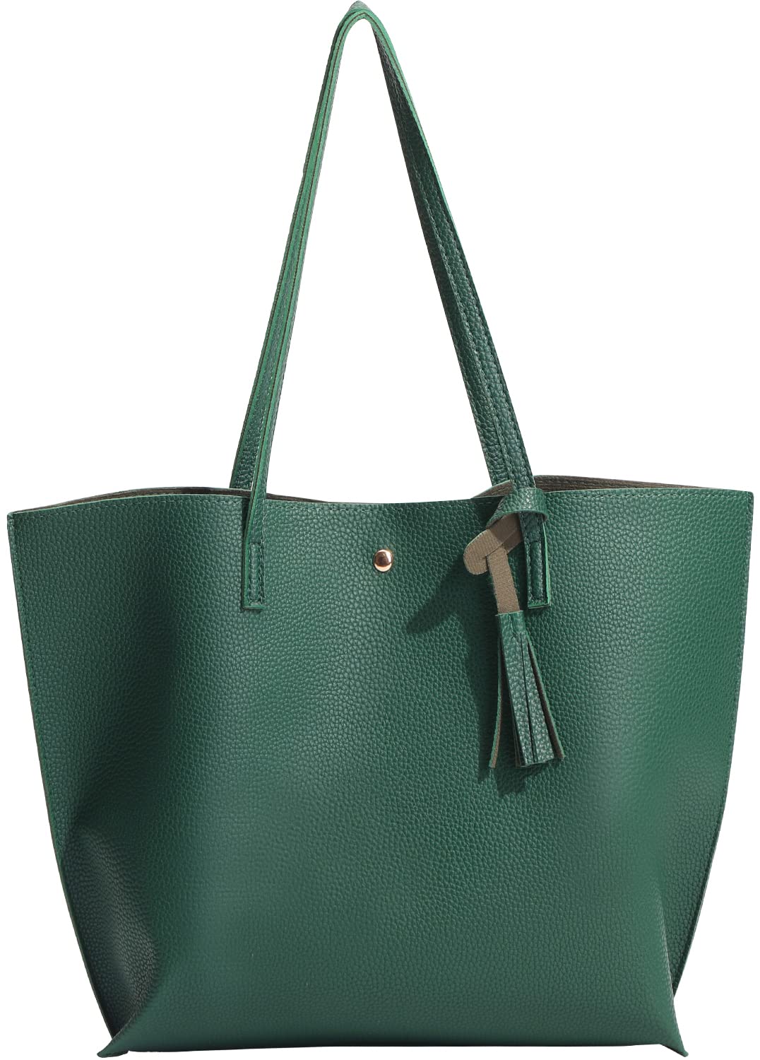 IBLUE Women Tote Bag Purse Large Faux Leather Shoulder Bag Tassel Satchel Handbags, D1059 (Dark Green)