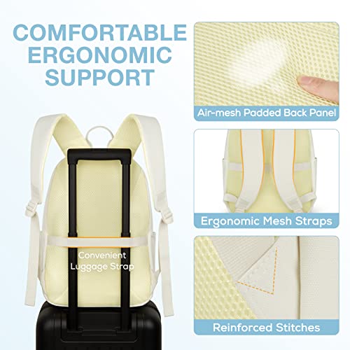 mommore School Backpack for Boys Girls 6-8 Years Old Lightweight Kids Bookbags Casual Daypack with Luggage Strap, Beige