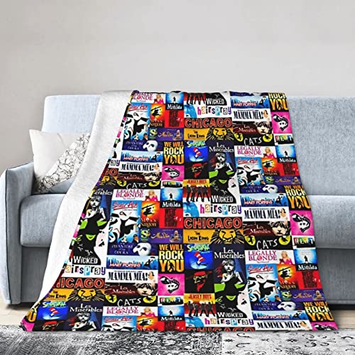 Broadway Musical Collage Blanket Cute Anime Fleece Throw Blankets and Throws for Couch Bed Sofa Office Ultra Soft Lightweight Plush Cozy Warm Flannel Blanket 60"X50"