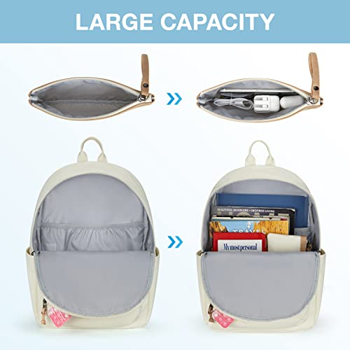 mommore School Backpack for Boys Girls 6-8 Years Old Lightweight Kids Bookbags Casual Daypack with Luggage Strap, Beige